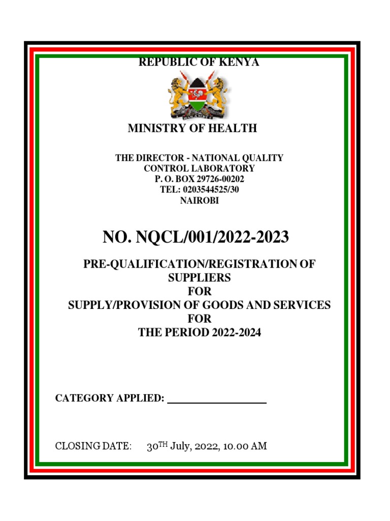 National Quality Control Laboratory Prequalification of Suppliers 2022 ...