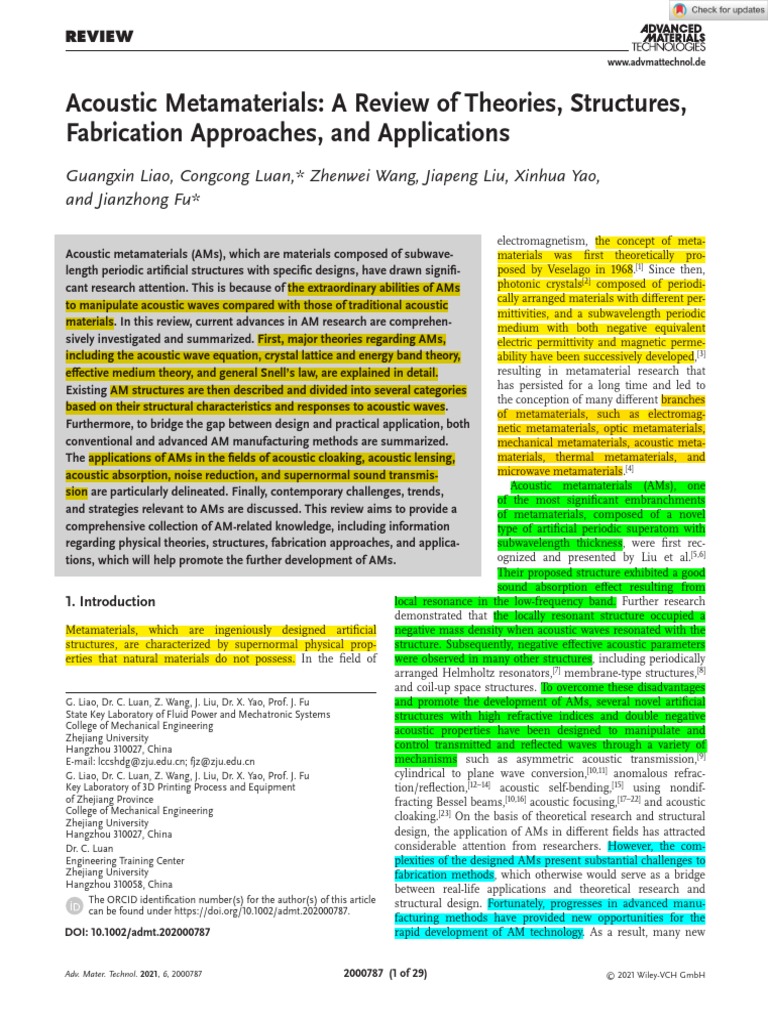 Acoustic Metamaterials A Review of Theories Structures Fabrication ... Acoustic Metamaterials A Review of Theories Structures Fabrication ...