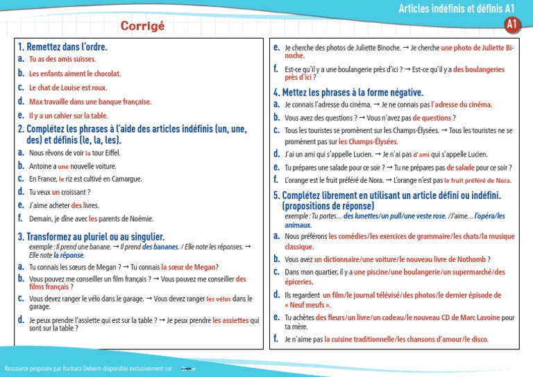 Articles Indef Def Corrige | PDF