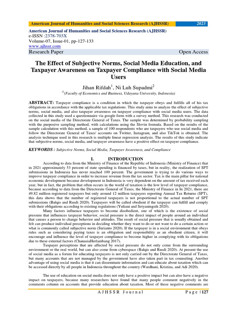 The Effect of Subjective Norms, Social Media Education, and Taxpayer ...