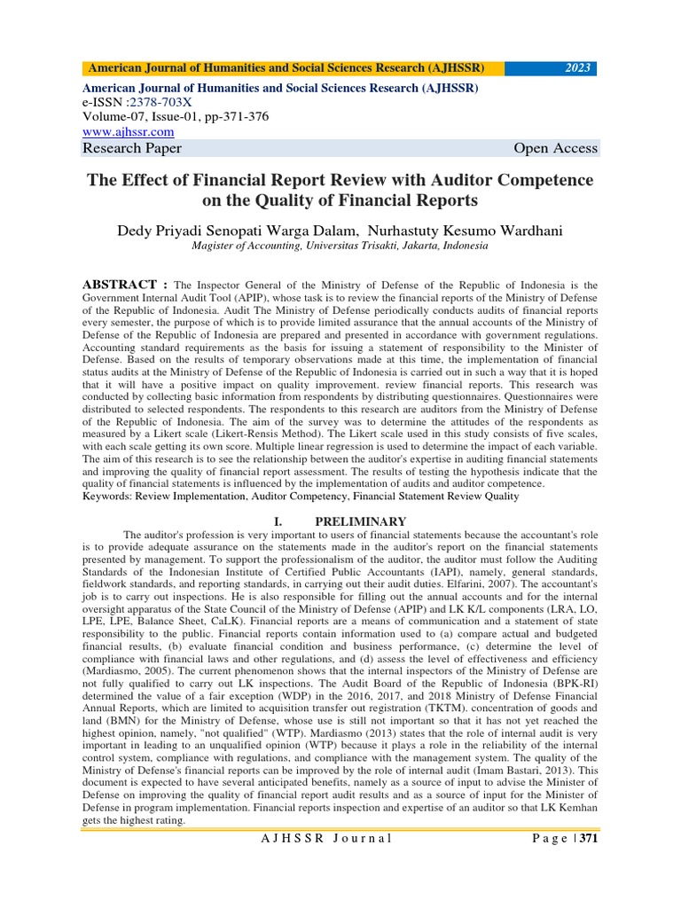 The Effect of Financial Report Review With Auditor Competence On The ...