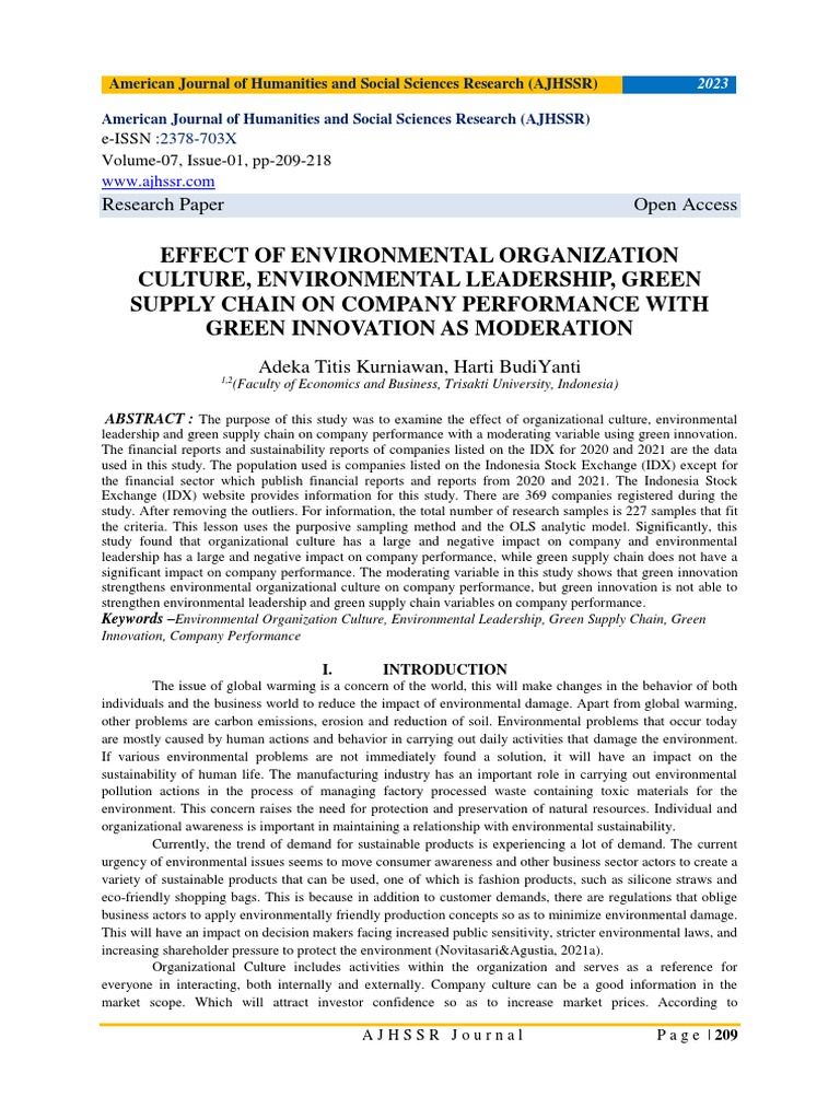 Effect of Environmental Organization Culture, Environmental Leadership ...