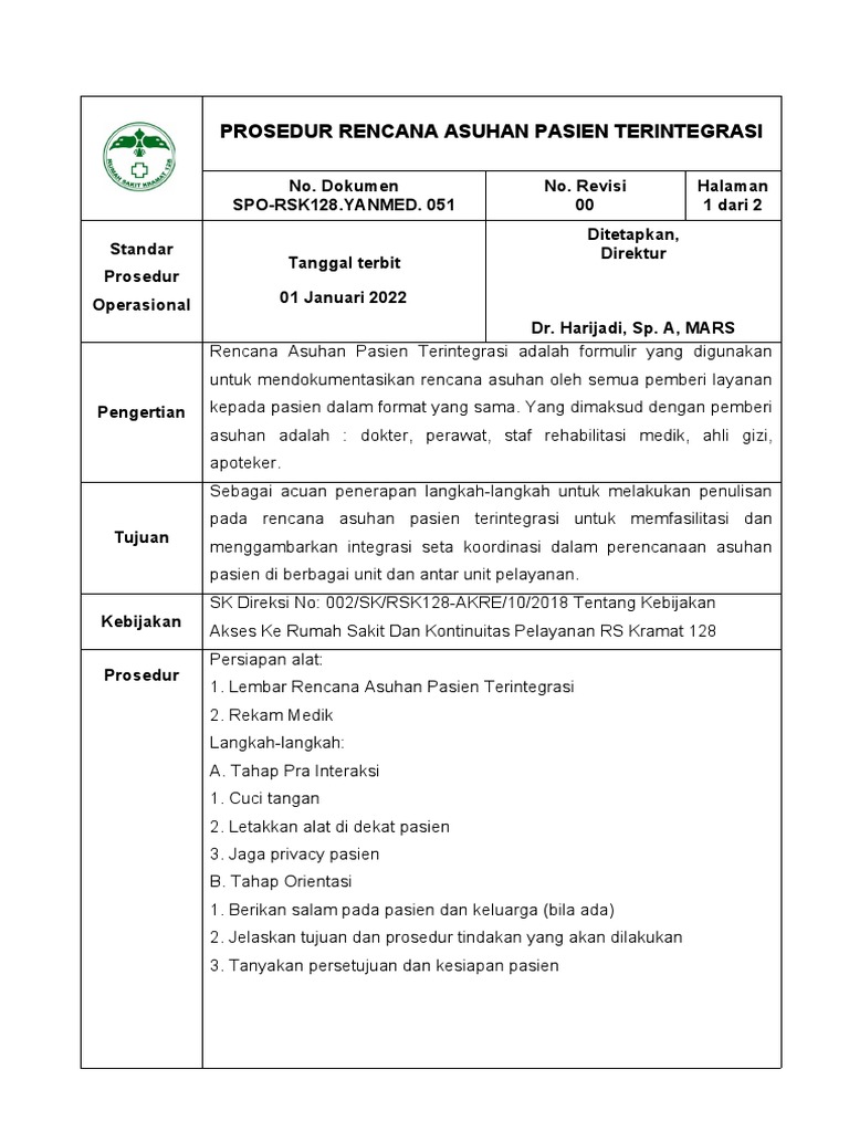 Spo Prosedur Rencana Asuhan Pasien Terintegrasi | PDF | Sains & Matematika
