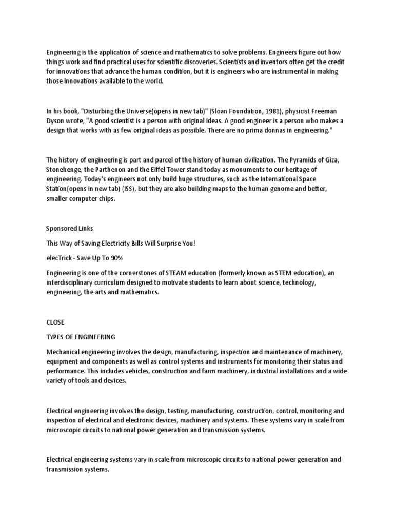 Type of Engineering | PDF | Engineering | Electricity Generation