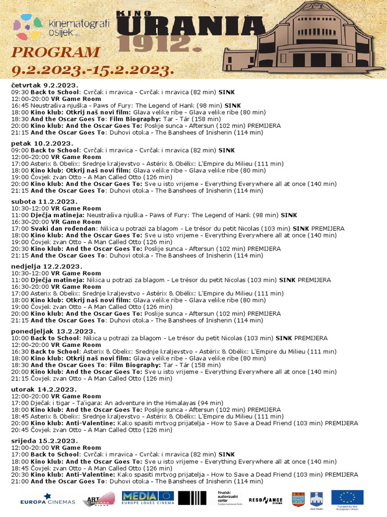 Program Kina Urania 9.2.-15.2.2023 | PDF | Art | Mystery, Thriller & Crime Fiction