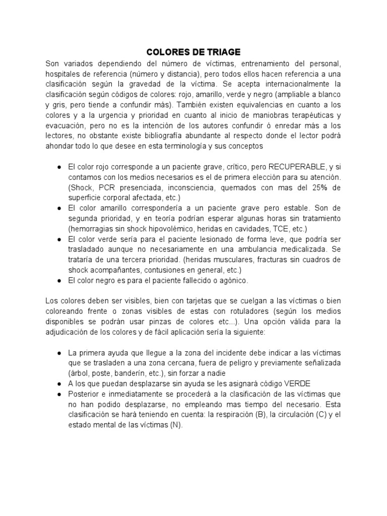 Clasificación de víctimas mediante el sistema de colores en situaciones ...