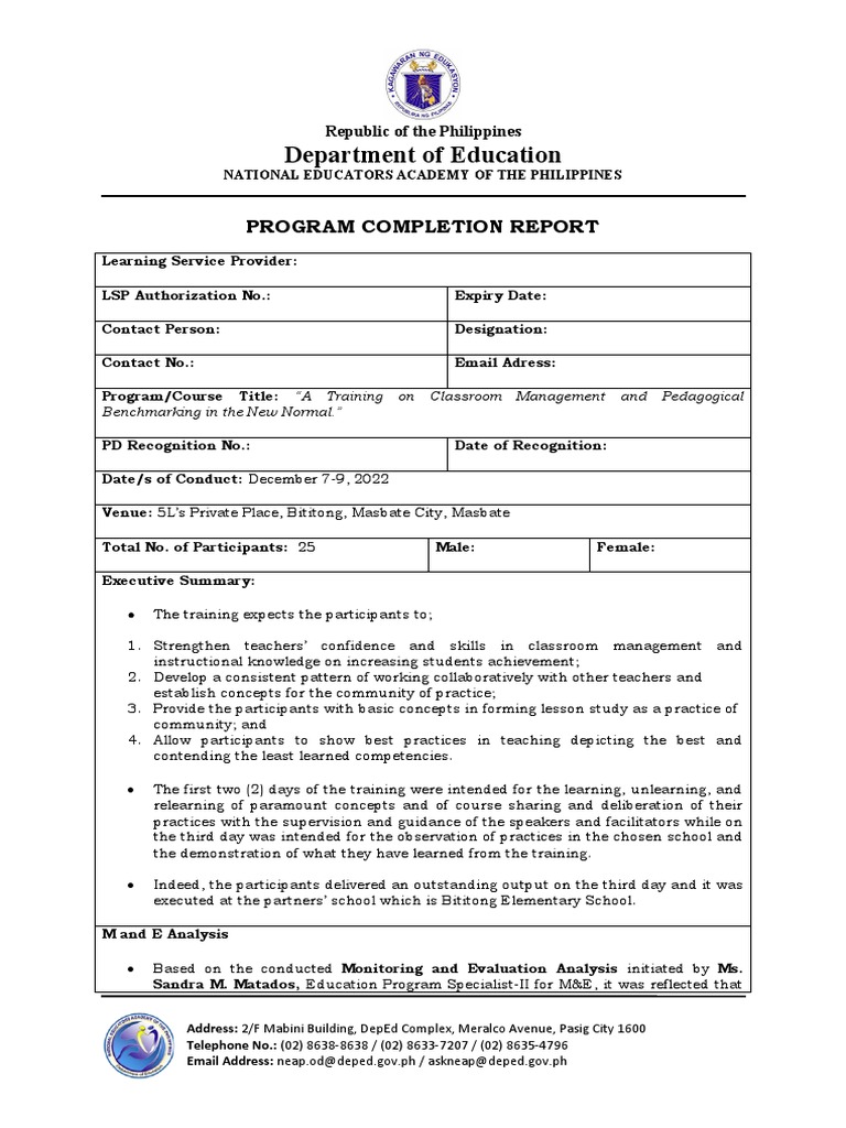 FORM R.6 Program Completion Report Template | Download Free PDF ...