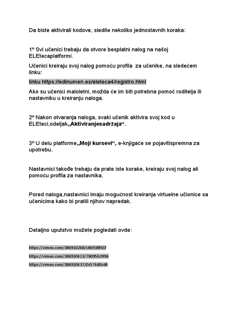 ELEteca Kratko Uputstvo Za Registraciju Naloga | PDF