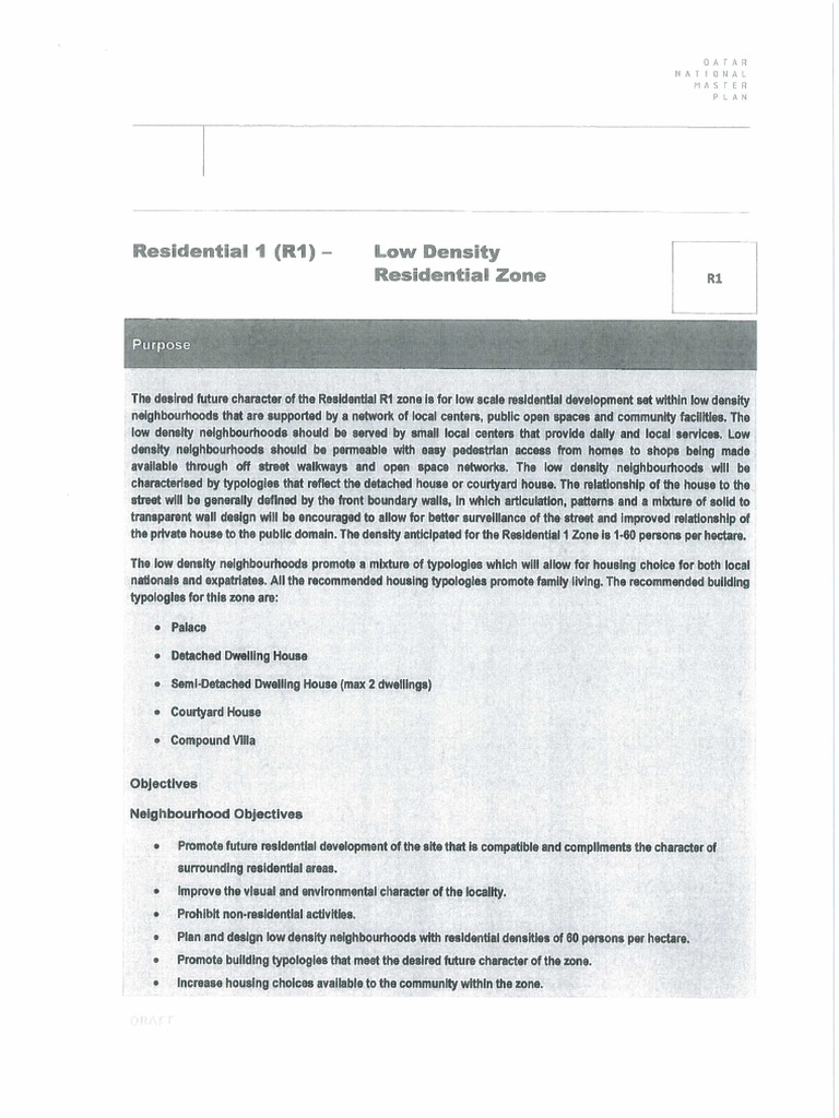 Residential R1 (Low Density) - Regulations | PDF