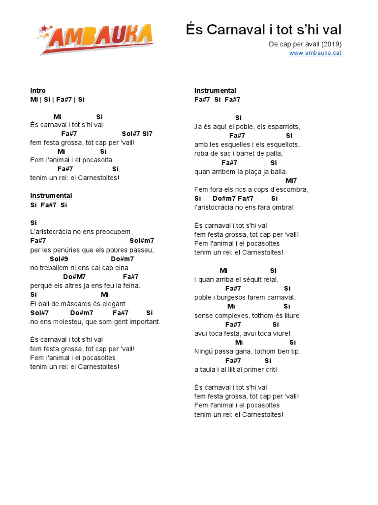Es Carnaval I Tot Shi Val (AMBAUKA) - Lletra Amb Acords I Partitura | PDF