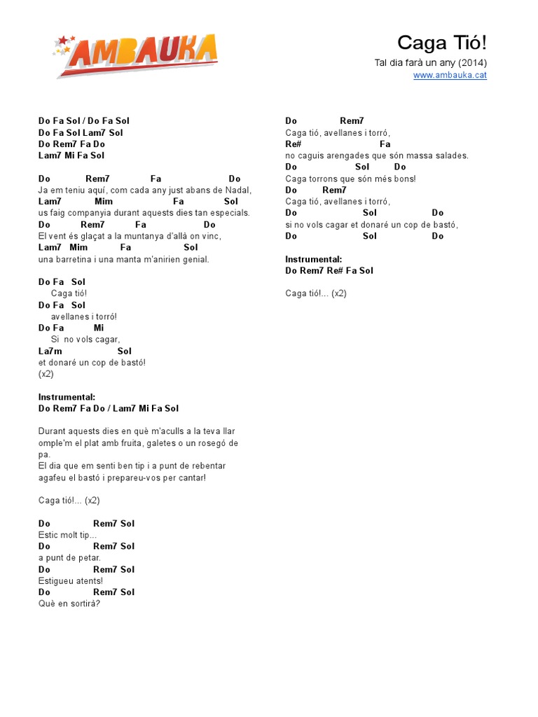 Caga Tió (AMBAUKA) - Lletra I Acords | PDF