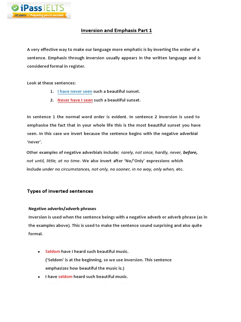 Grammar Inversion and Emphasis Part 1 | PDF | Adverb | Verb