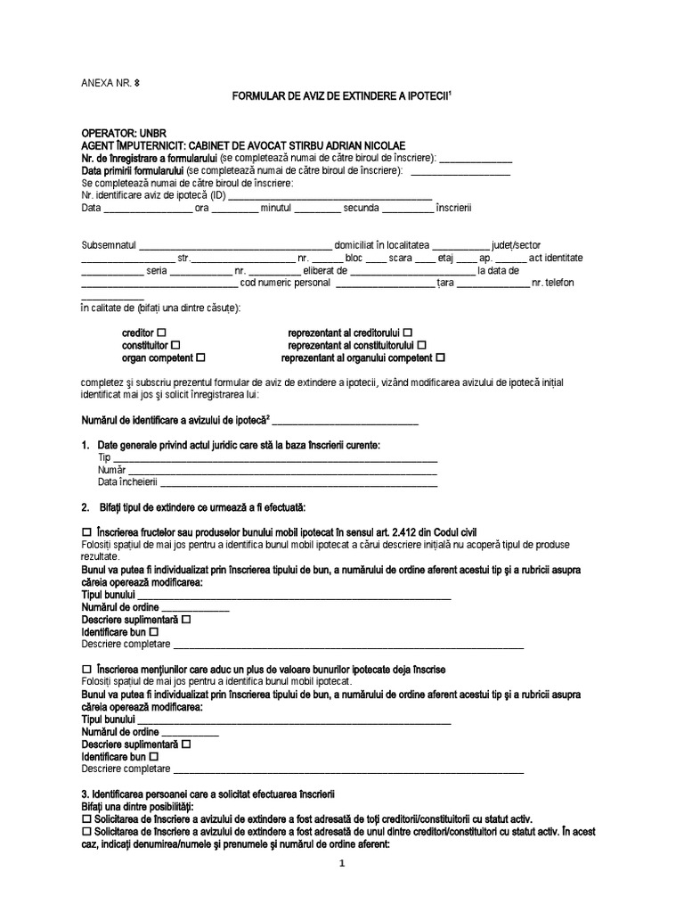 Formular de Aviz de Extindere A Ipotecii | PDF