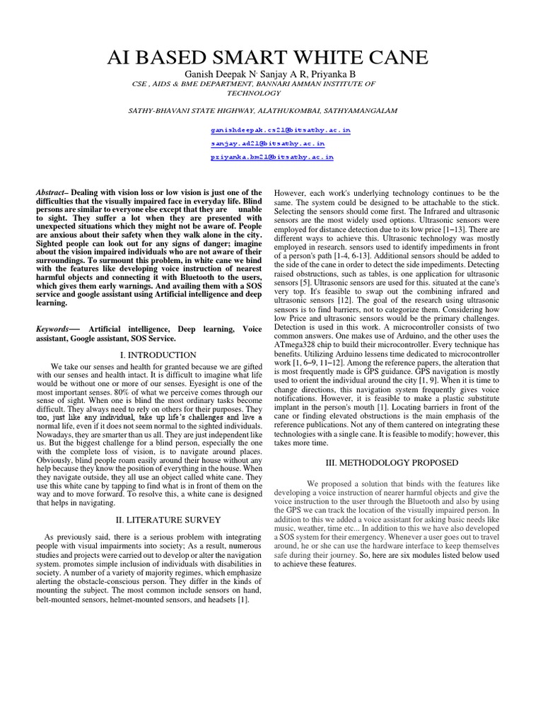 AI BASED WHITE CANE Resch | PDF | Visual Impairment | Computer Vision