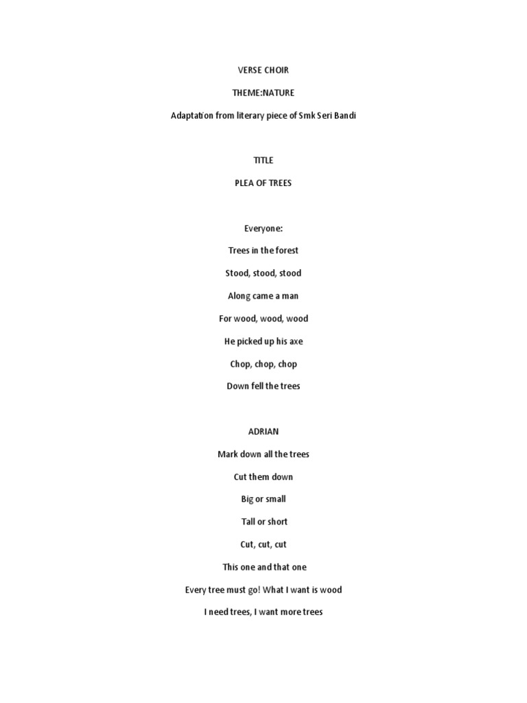 Verse Choir Script Pdf Trees Natural Environment