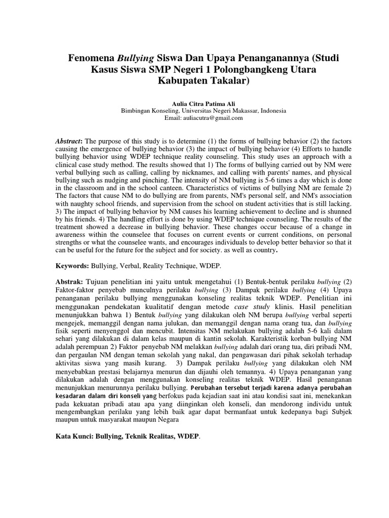 Analysis of Bullying Behavior Among Students and Efforts to Address It Through Counseling: A ...