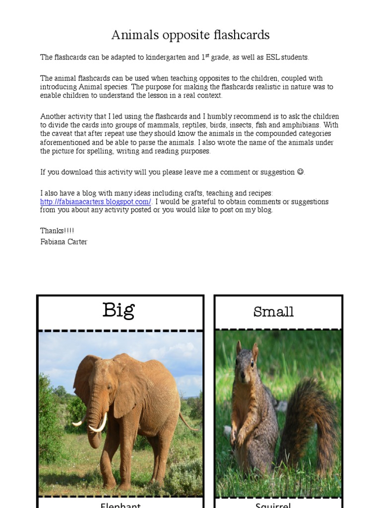 Animal Opposites Flashcards for Kids | PDF | Organisms