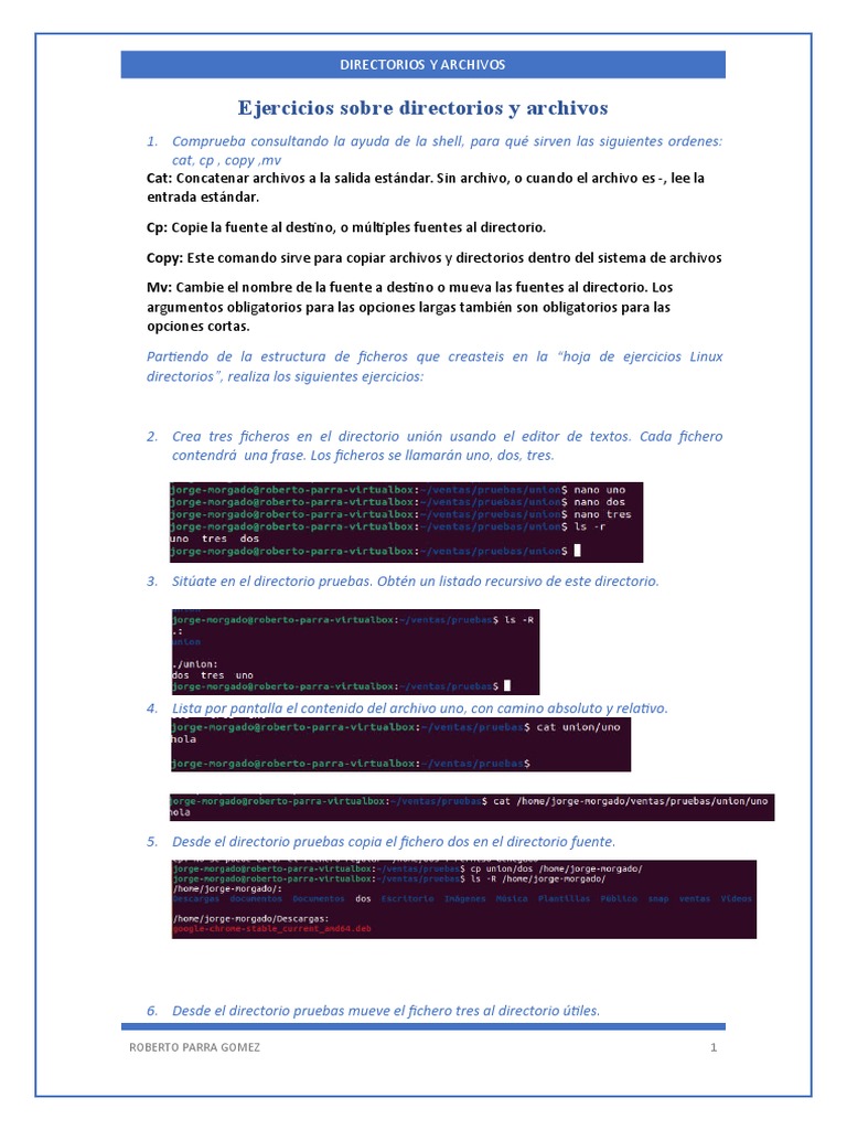 Ejercicios prácticos sobre el uso de directorios, archivos y comandos de manipulación en Linux ...