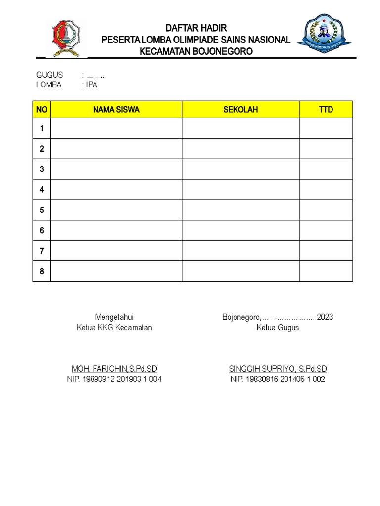 Daftar Hadir Osn | PDF