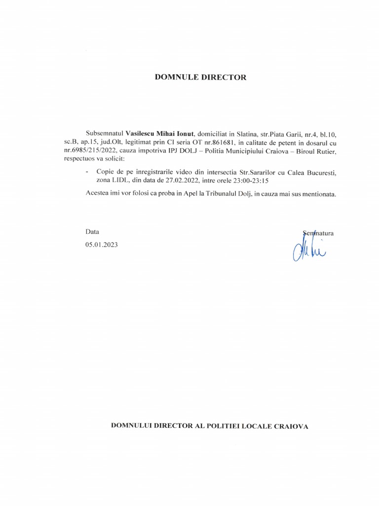 Model Cerere Politie Local | PDF