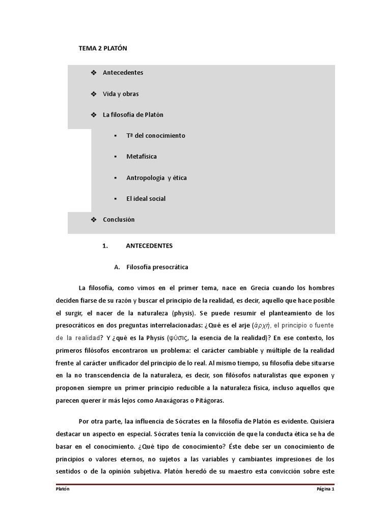 Filosofía de Platón: Ideas y Conocimiento | PDF | Platón | Conocimiento