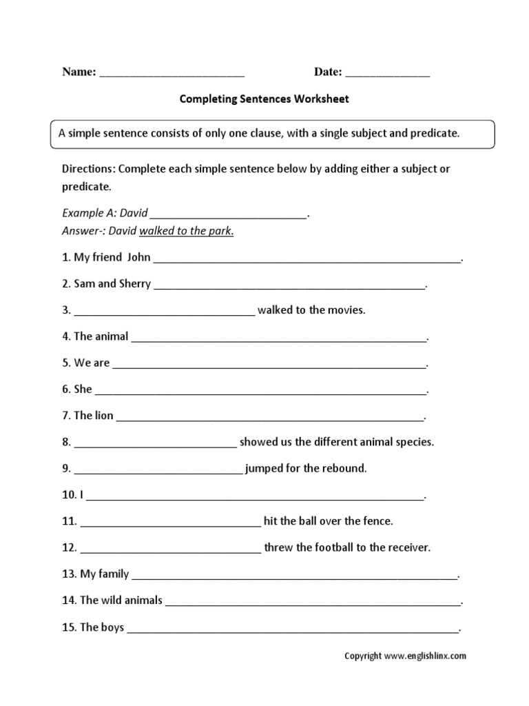 Completing-Sentence-Worksheet 1 | PDF | Language Arts & Discipline