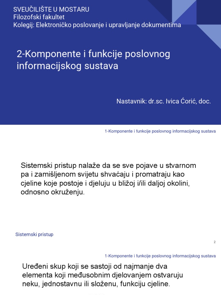 02-Komponente I Funkcije Poslovnog Informacijskog Sustava | PDF