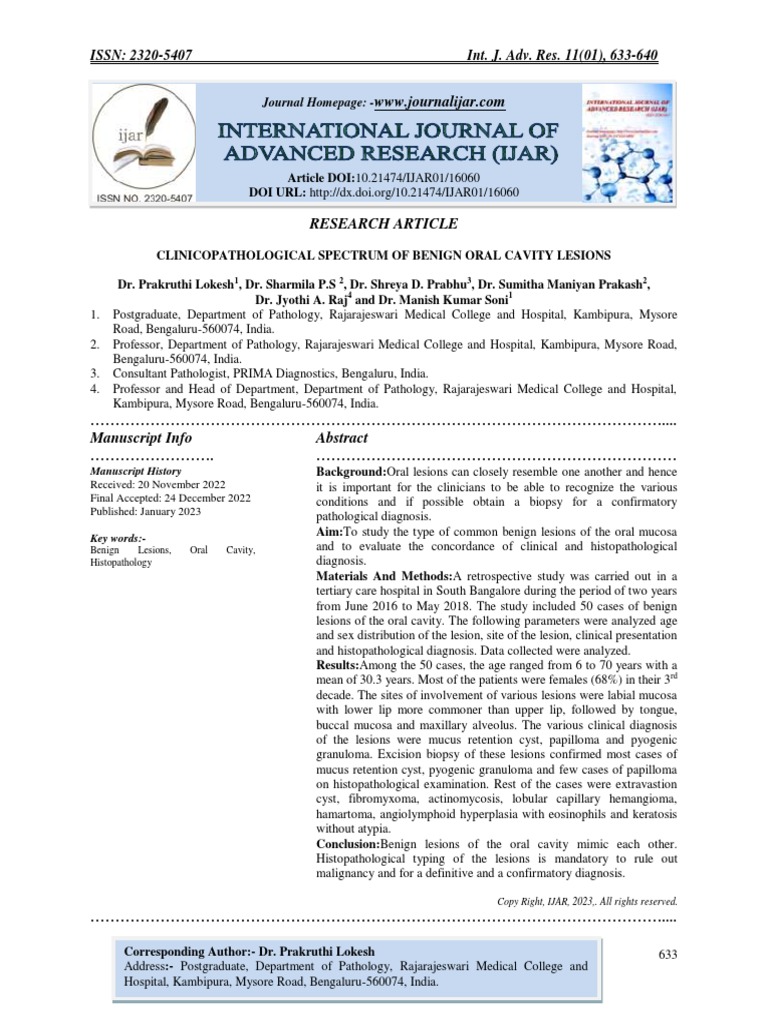 Clinicopathological Spectrum of Benign Oral Cavity Lesions | PDF ...