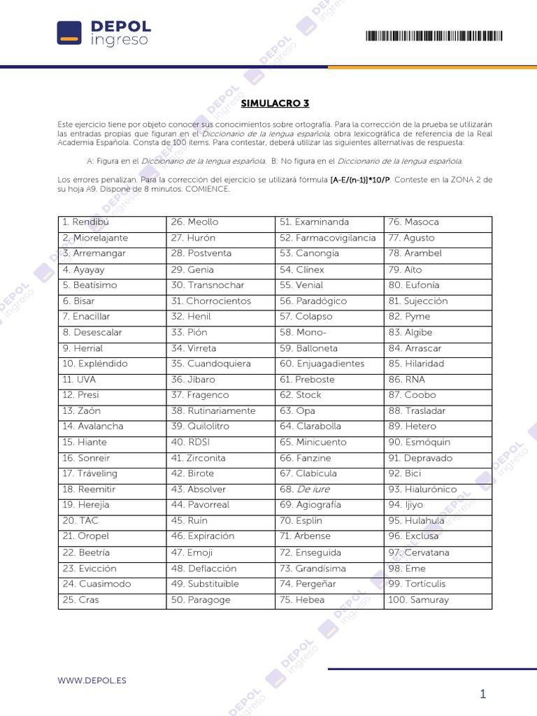 RESPUESTAS SIMULACRO 3 ORTOGRAFÍA Ingreso DEPOL 2021 | PDF