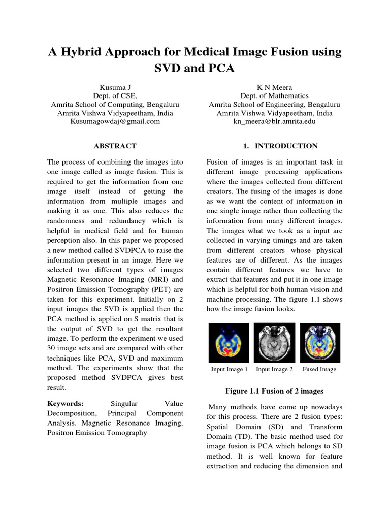 A Hybrid Approach For Medical Image Fusion Using SVD and Pca | PDF | Principal Component ...