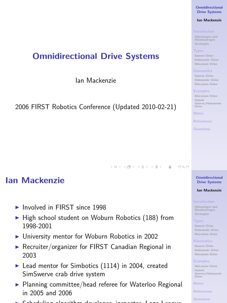 Omnidirectional Drive Systems: Ian Mackenzie | PDF | Kinematics | Robotics