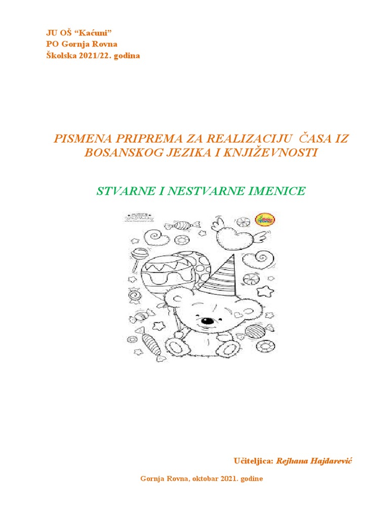 Priprema Za V Razred Stvarne I Nestvarne Imenice | PDF