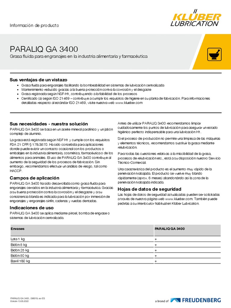 PARALIQ GA 3400 ES Es | PDF | Engranaje | Lubricante