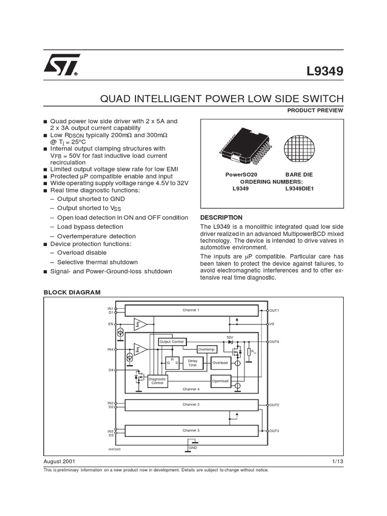 Quad Intelligent Power Low Side Switch: Dson J | PDF | Electromagnetic ...