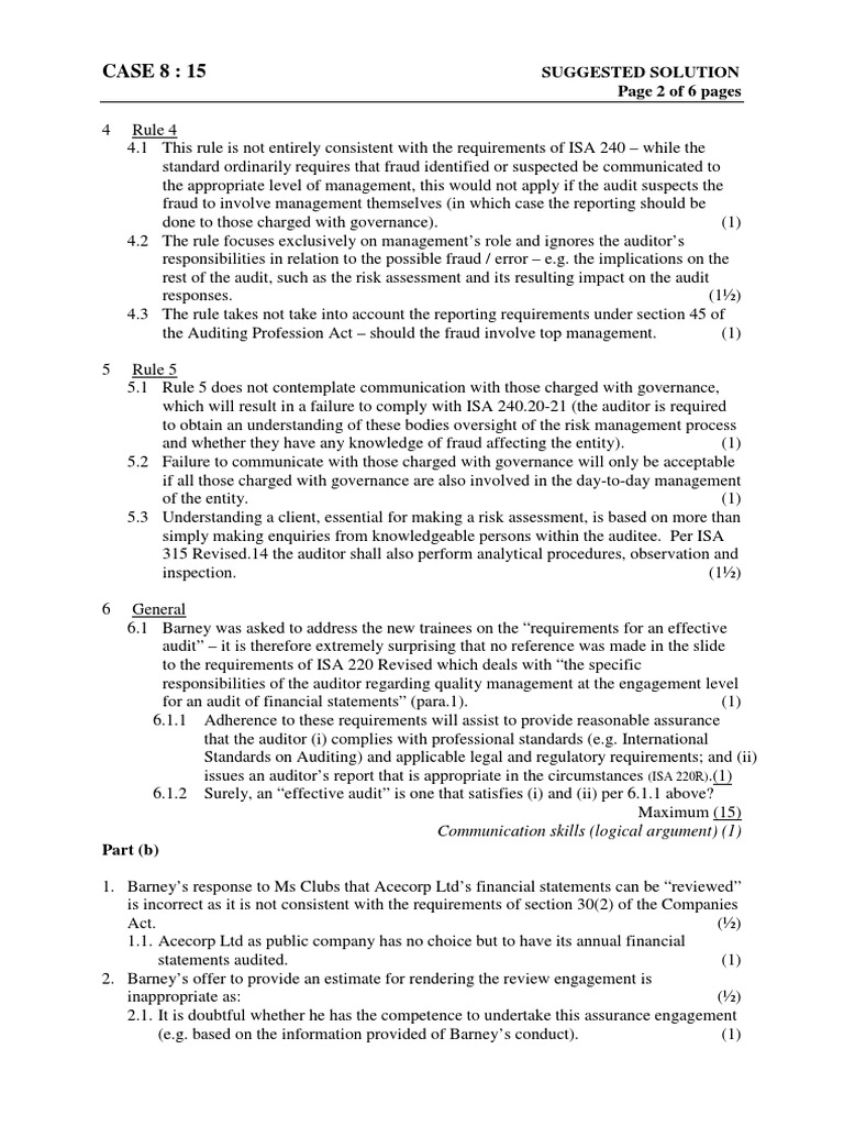ACSE 8-15 Solution For Parts B, C and e | PDF | Audit | Financial Audit