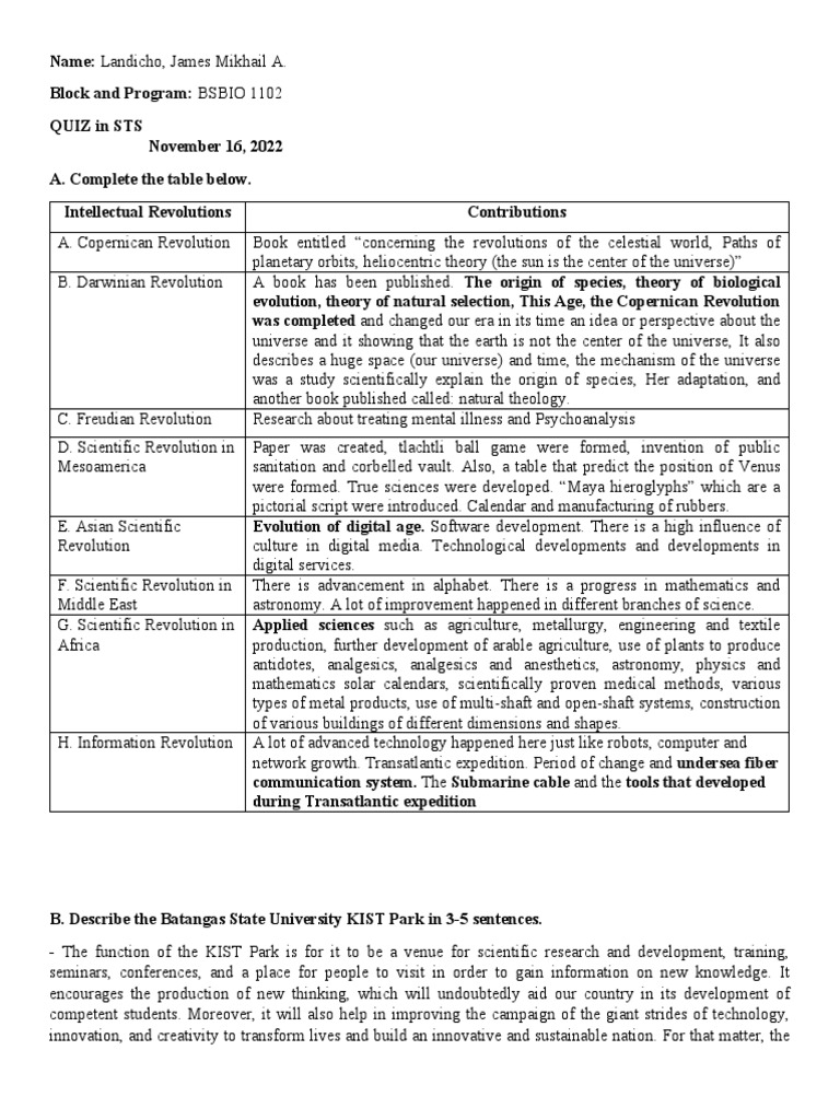 Landicho Quiz in STS | PDF | Science | Heliocentrism
