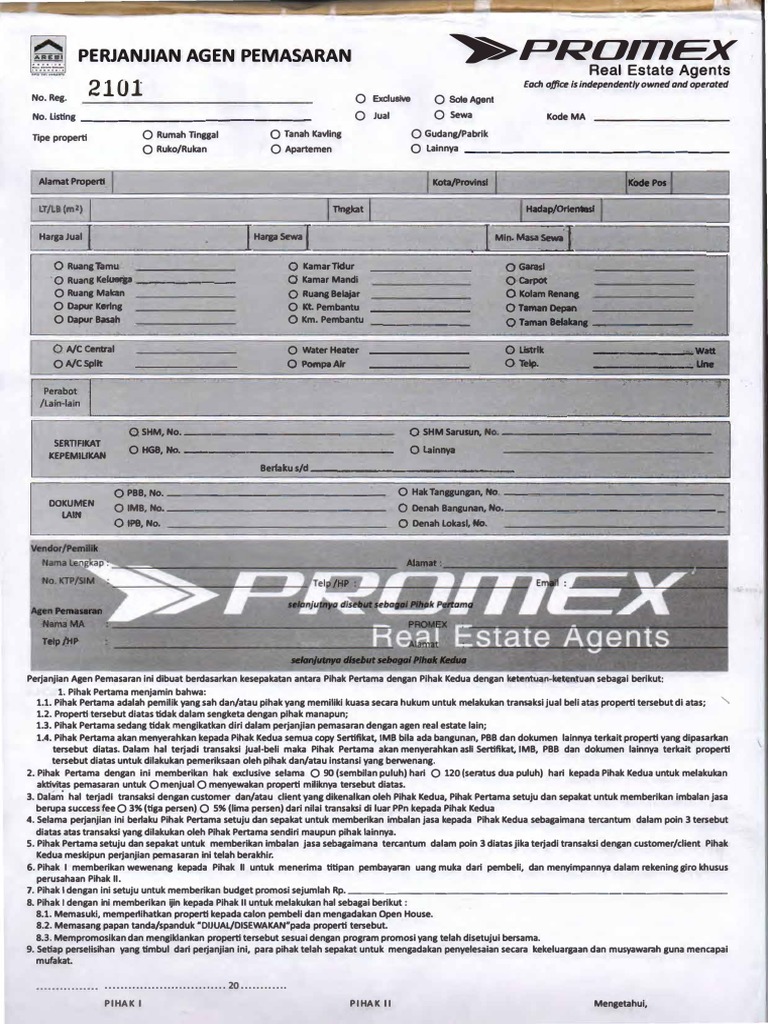 Form Perjanjian Agen Pemasaran | PDF