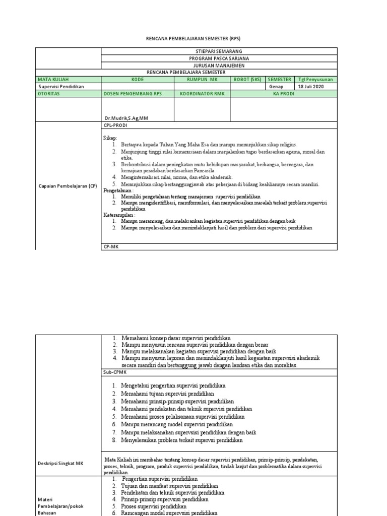 RPS Supervisi Akademik | PDF | Karier & Perkembangan