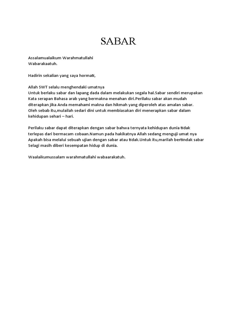 Teks Ceramah Tentang Singkat Sabar | PDF