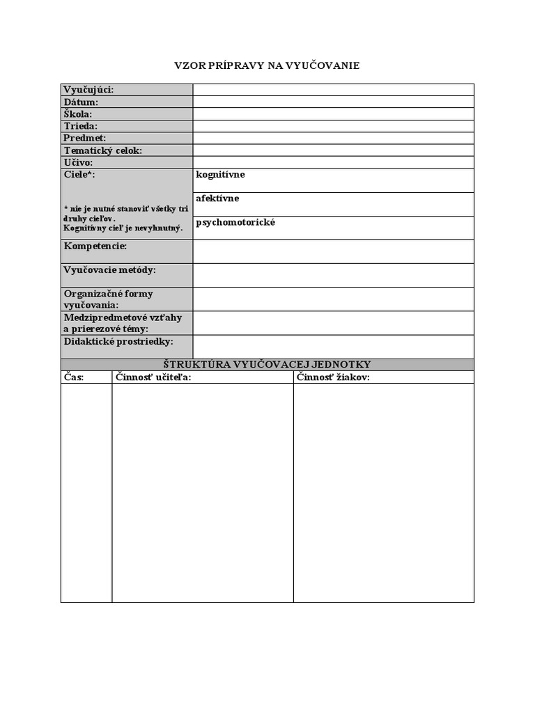 Priprava Na Vyucovanie-Vzor | PDF