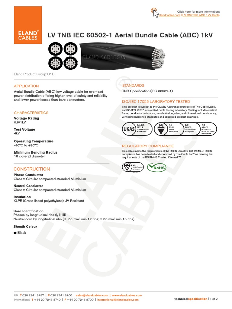 LV TNB Aerial Bundle Cable ABC 1kv | PDF | Manufactured Goods ...