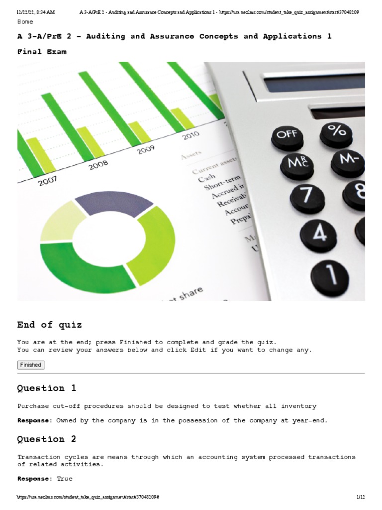 A 3 A - PrE 2 Auditing and Assurance Concepts and Applications 1 Https - Usa - Neolms.com ...