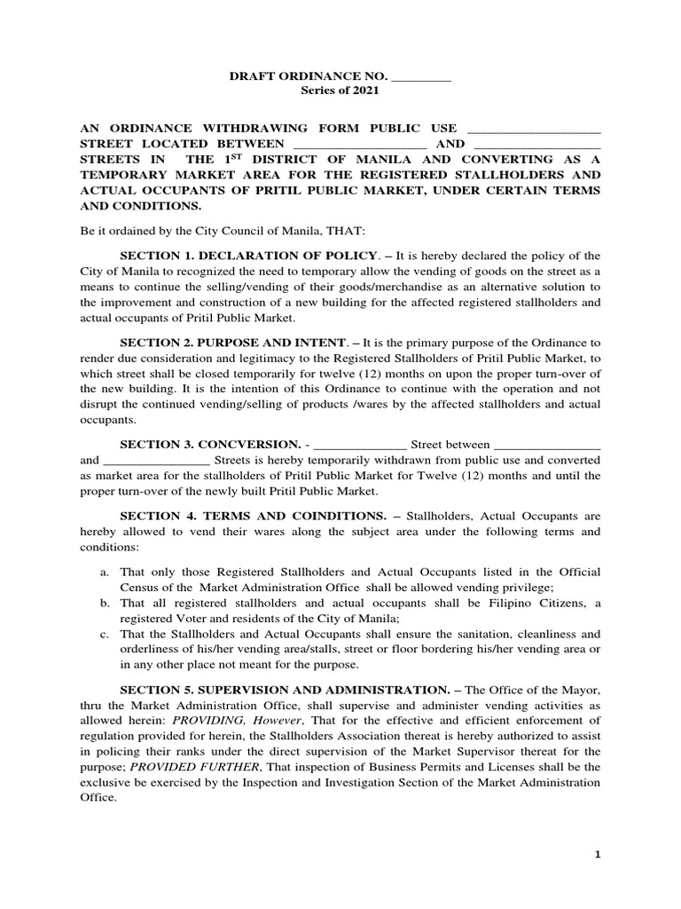 Draft Ordinance Withdrawal From Public Use | PDF | Governance | Government