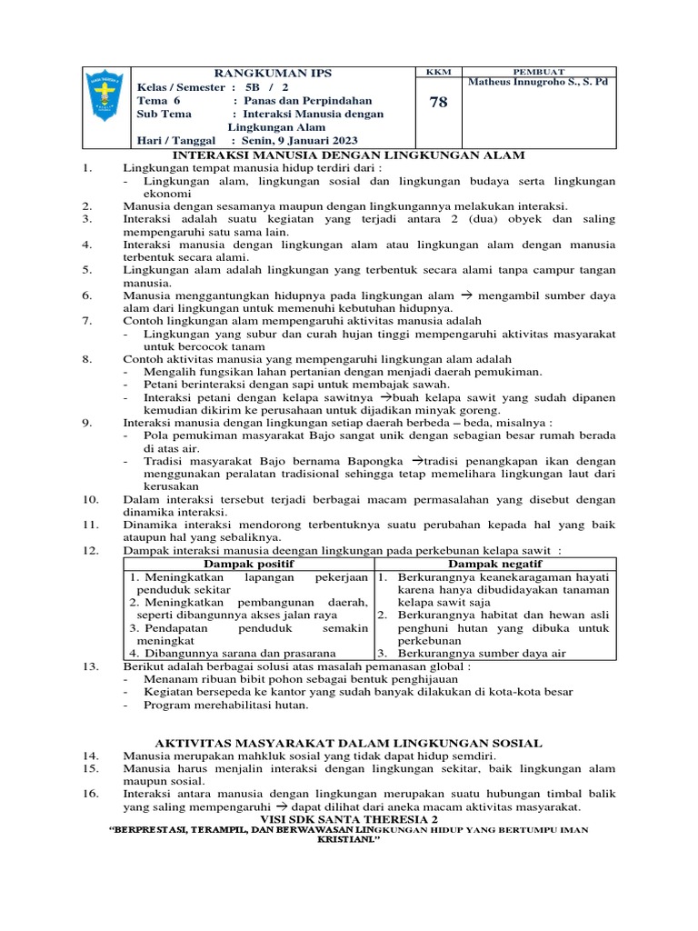 Rangkuman Ips Tema 6 Kelas 5B Tahun 2022 - 2023 | PDF | Sains & Matematika