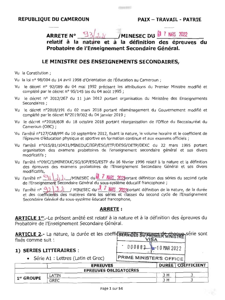 ARRETE N 93-22 Relatif À La Nature Et À La Définition Des Épreuves Du ...
