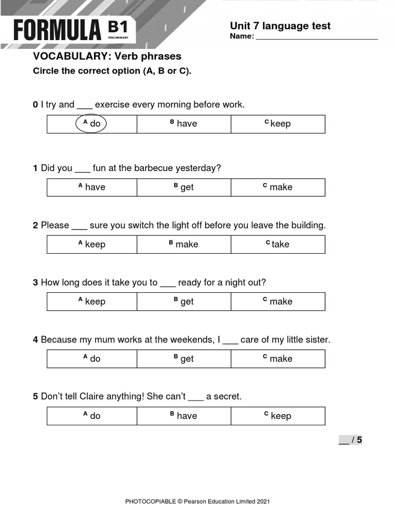 Formula B1 Unit 7 Test DF | Download Free PDF | Linguistics