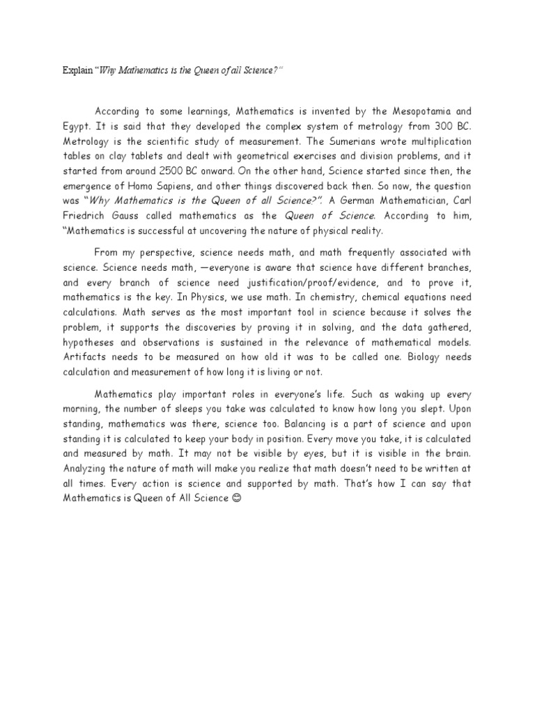 Why Mathematics Is The Queen of All Science | PDF