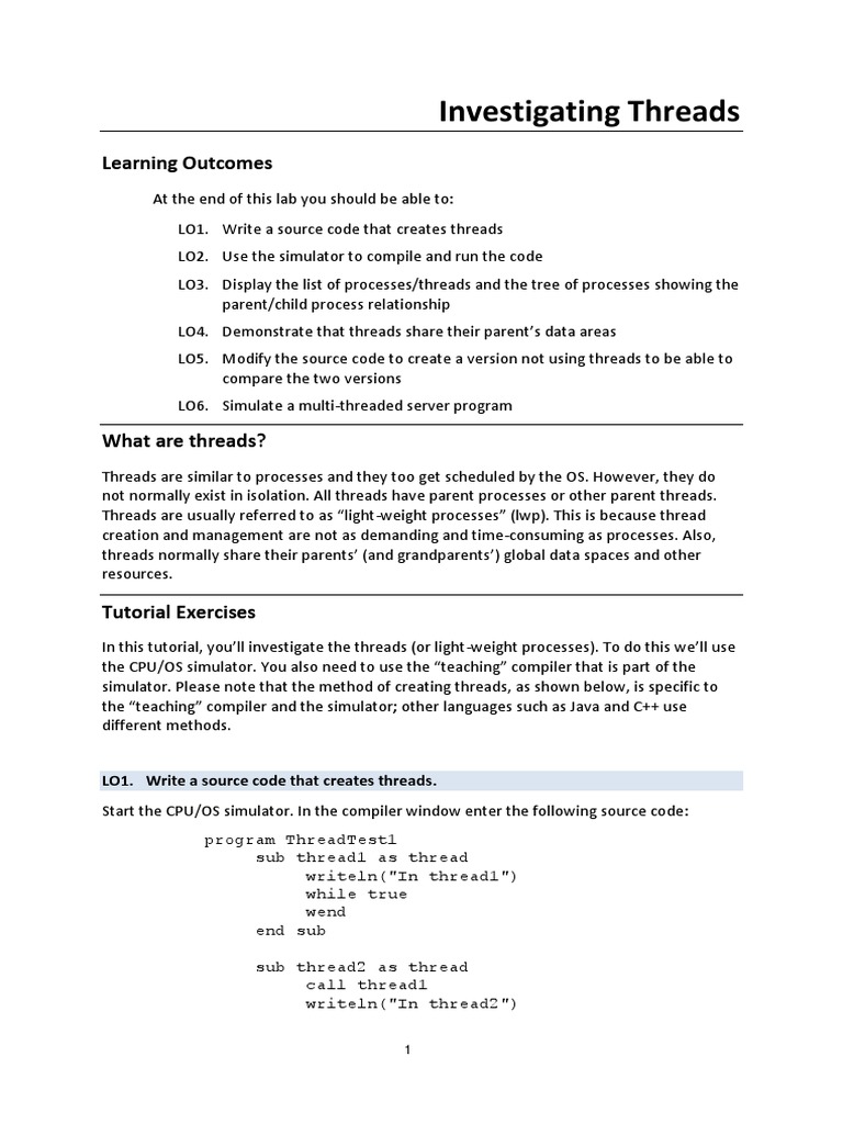 Investigating Threads Pdf Thread Computing Process Computing