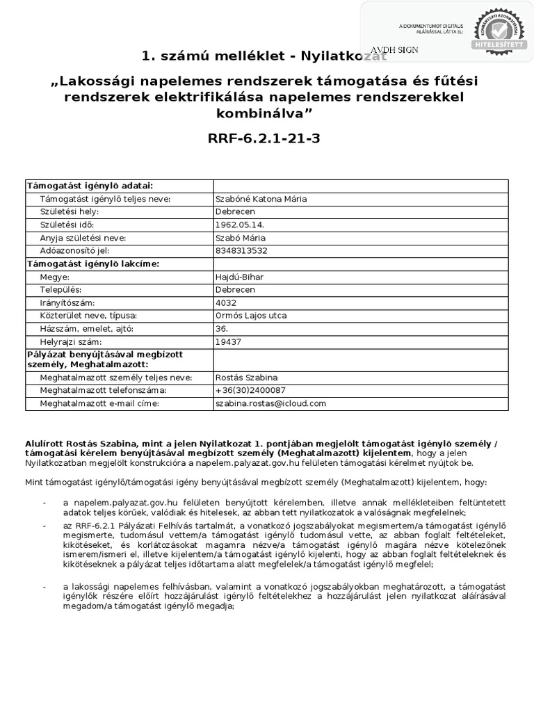 Avdh Nyilatkozat | PDF