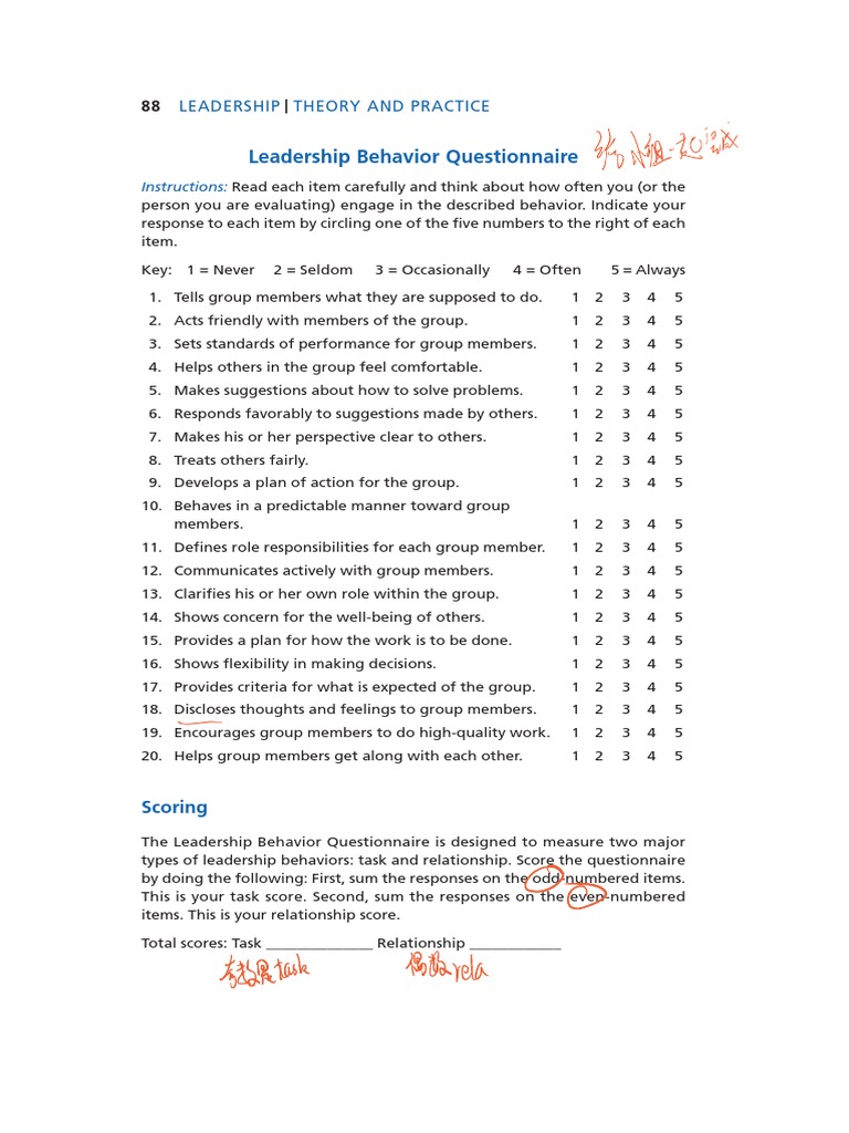 Leadership Behavior Questionnaire: Leadership Theory and Practice | PDF ...